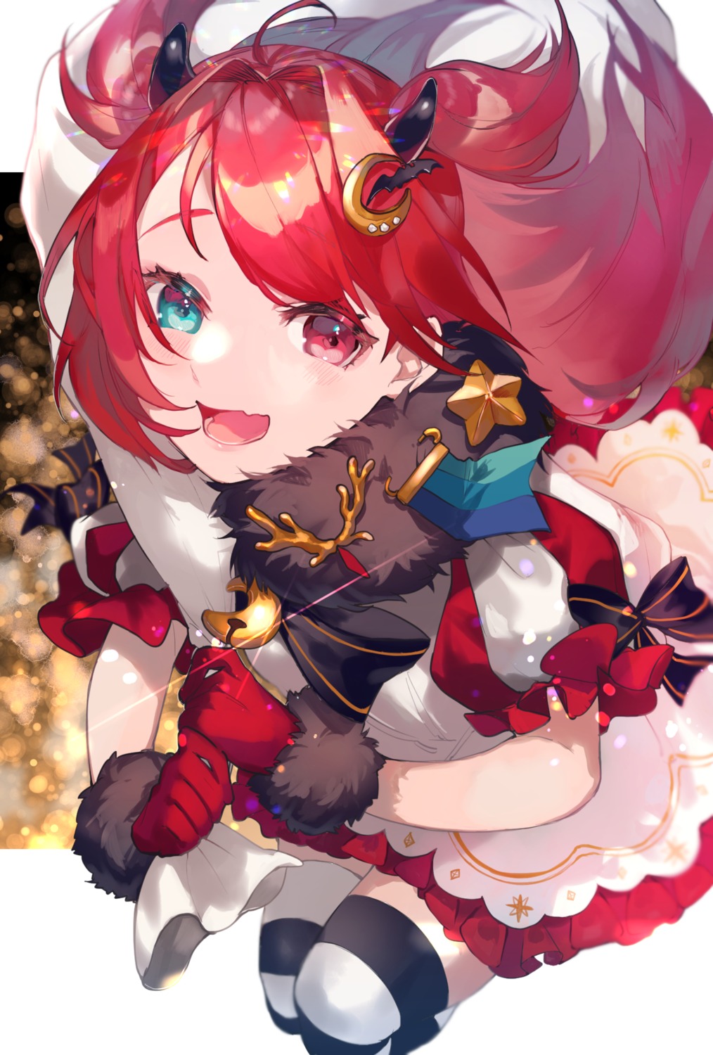 aisagi (tsu ya28) nijisanji yuzuki roa christmas dress heterochromia horns skirt lift thighhighs ...